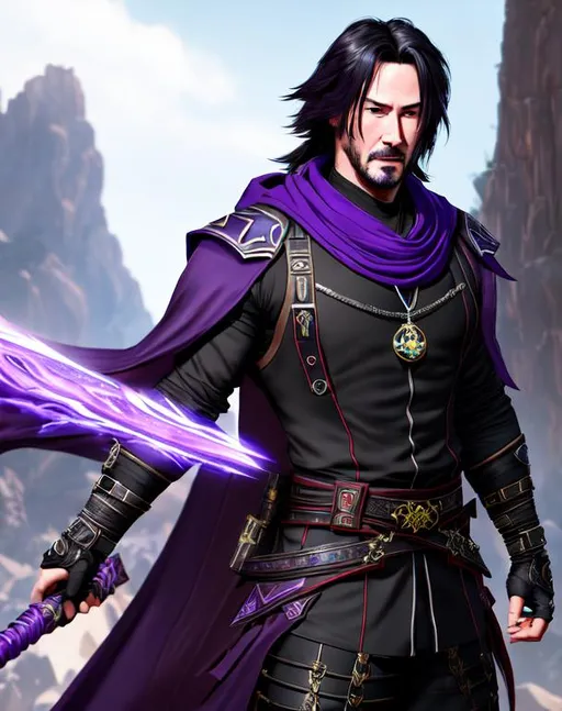 Keanu Reeves, 26years old, as a male ninja, purple n... | OpenArt