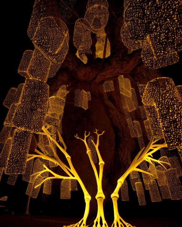 Tree made of human bones glowing at night | OpenArt