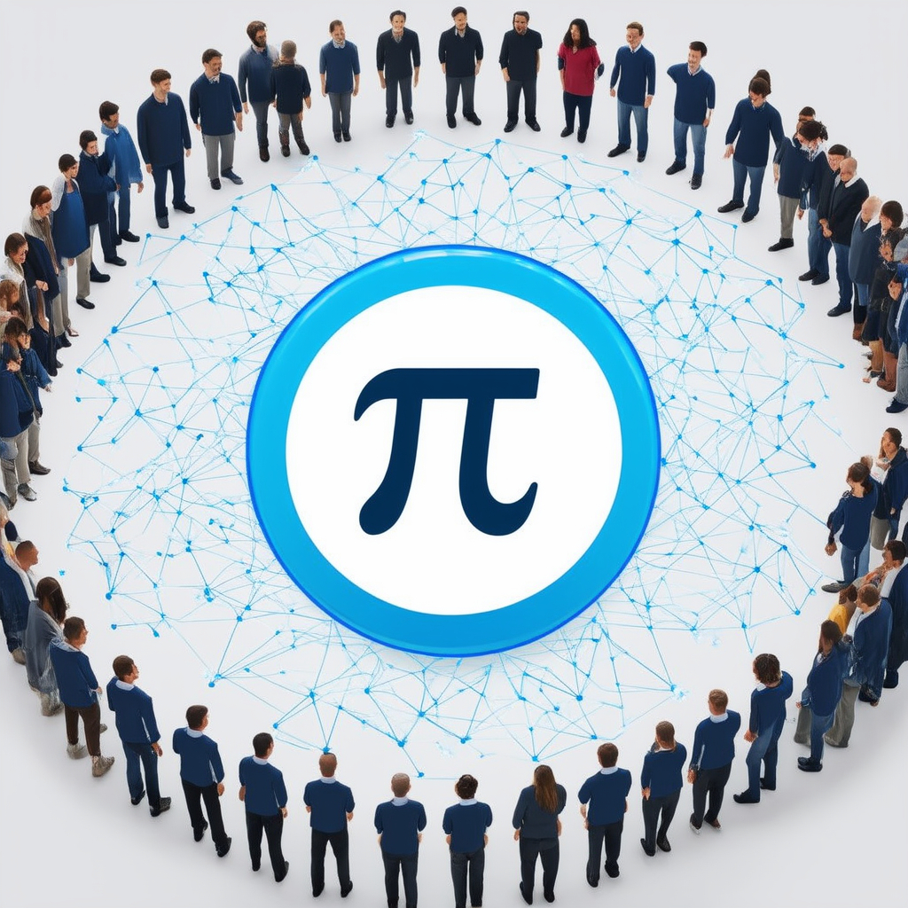 Pi network logo with many humans circling around the...
