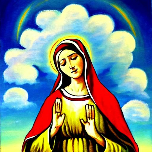 traditional painting of mother mary sitting on the c... | OpenArt