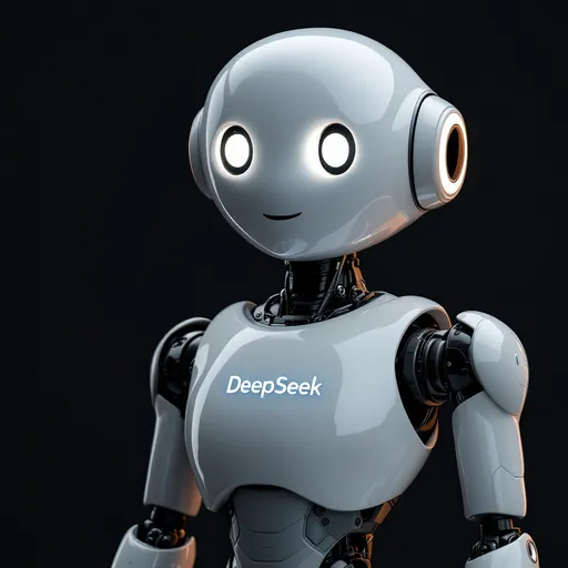 A sleek, humanoid robot stands prominently against a...
