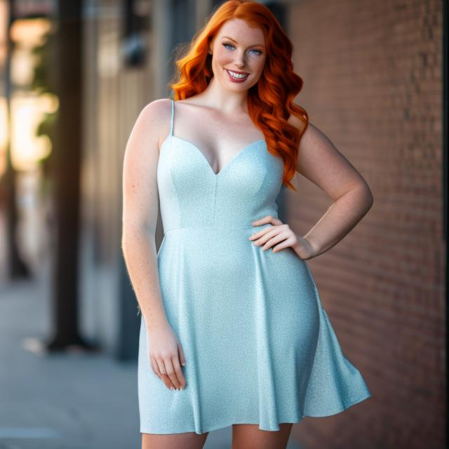 A Photorealistic Curvy Redhead With Blue Eyes And Fr