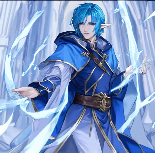 Masculine half elf caster with a fair complexion and...