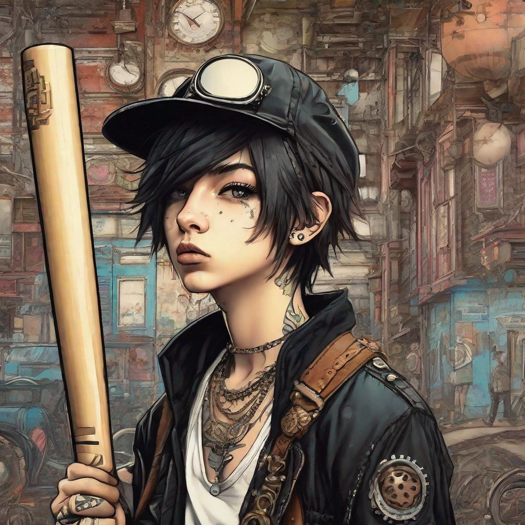 delinquent steampunk street punk in emo style clothe...