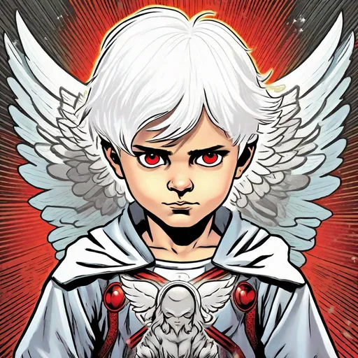 An ominous portrait of Damien from The Omen film fra... | OpenArt