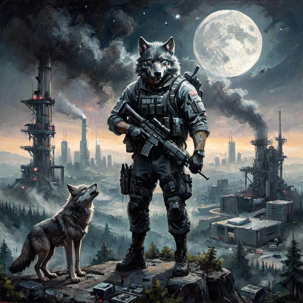 A wolf wearing tactical gear with wolf arms and wolf...