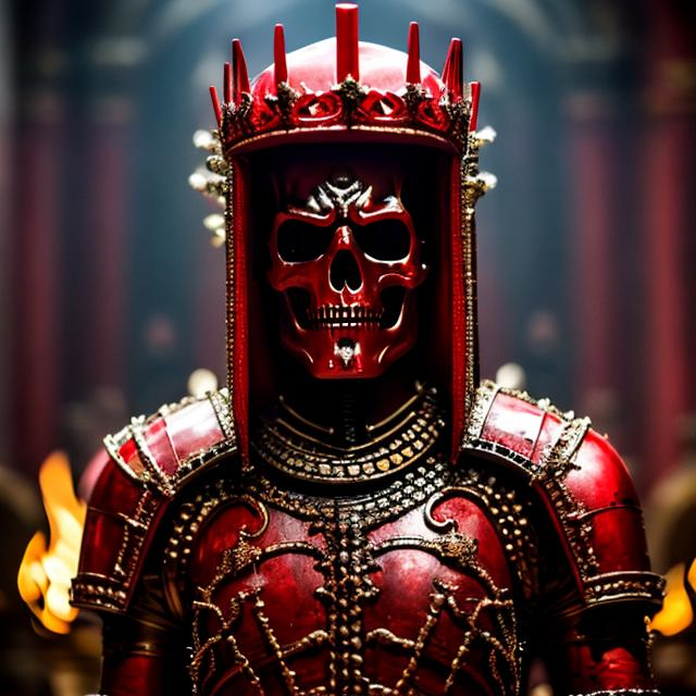 Realistic photo of red skeleton in throne in hd, ult...
