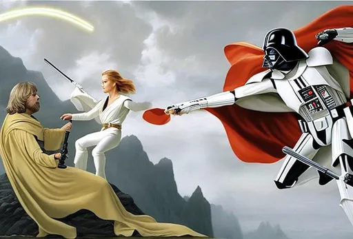 Darth Vader and Luke Skywalker as the characters in... | OpenArt