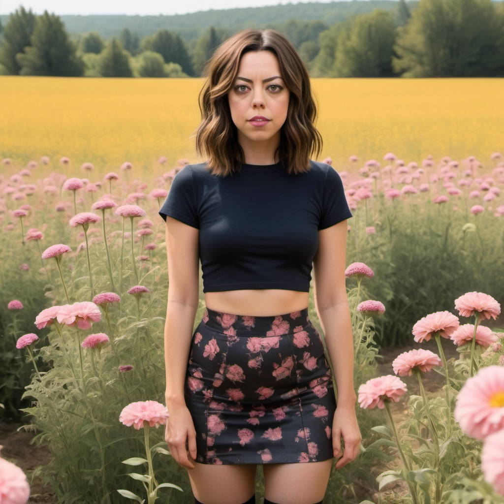 a woman who looks like aubrey plaza wearing a crop t...