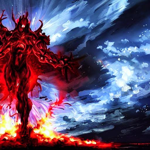 (mega detailed) (4x+anime) Dark demon god standing,... | OpenArt