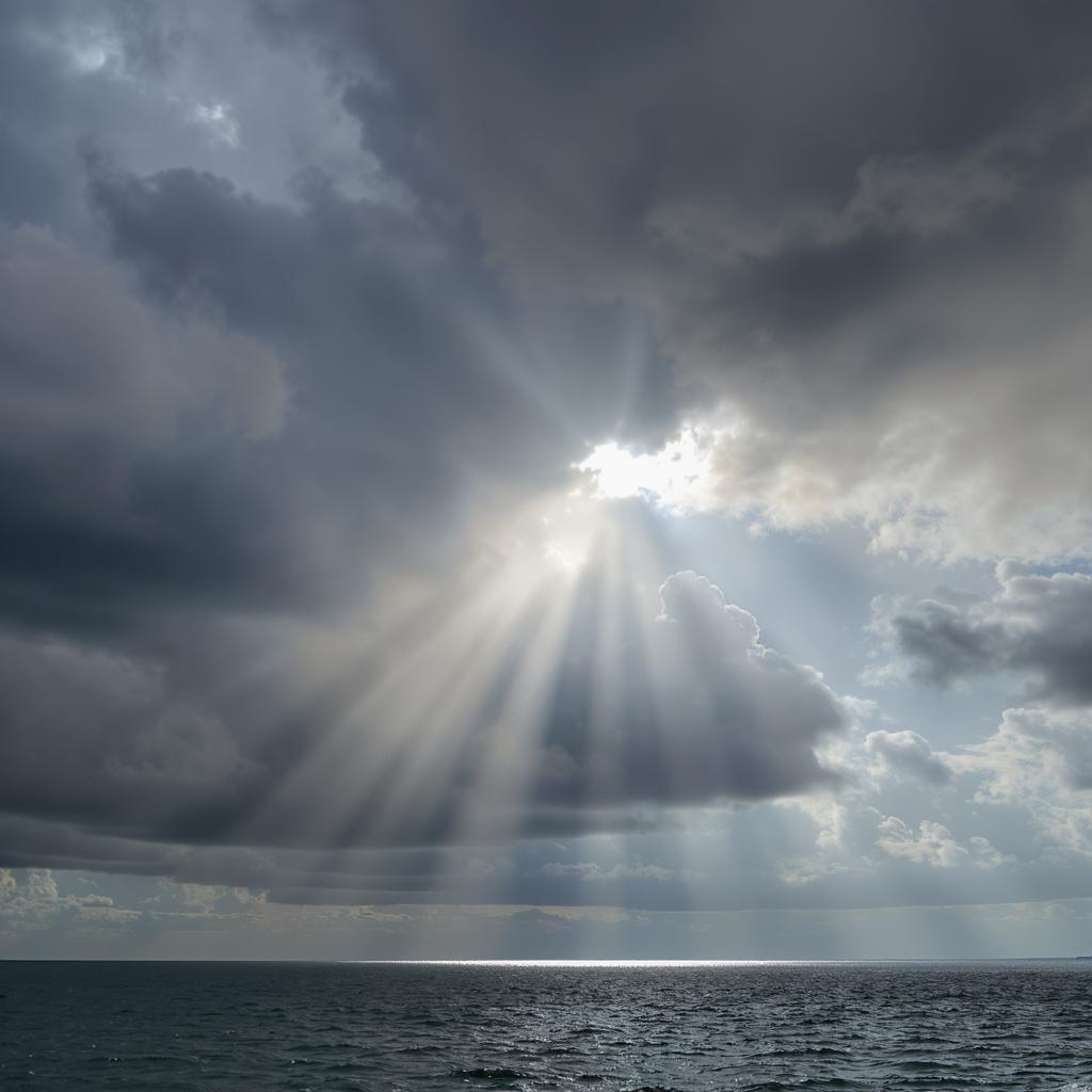 Storm clouds clearing away from a lake sky horizon w...