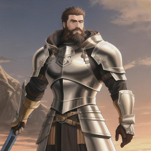 a hooded male warrior with short brown hair a big be... | OpenArt