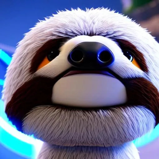 3d fluffy sloth, cartoon; kawaii; cute and adorable,...