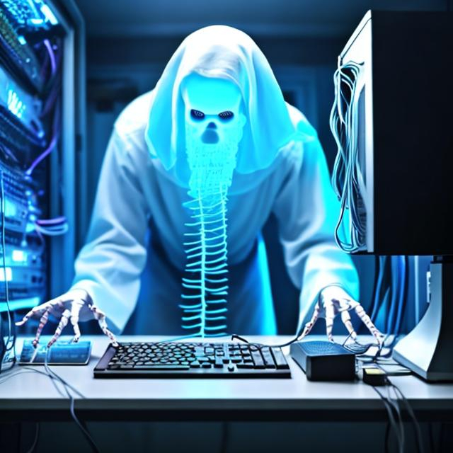 A ghost going through computer wires that stretches... | OpenArt
