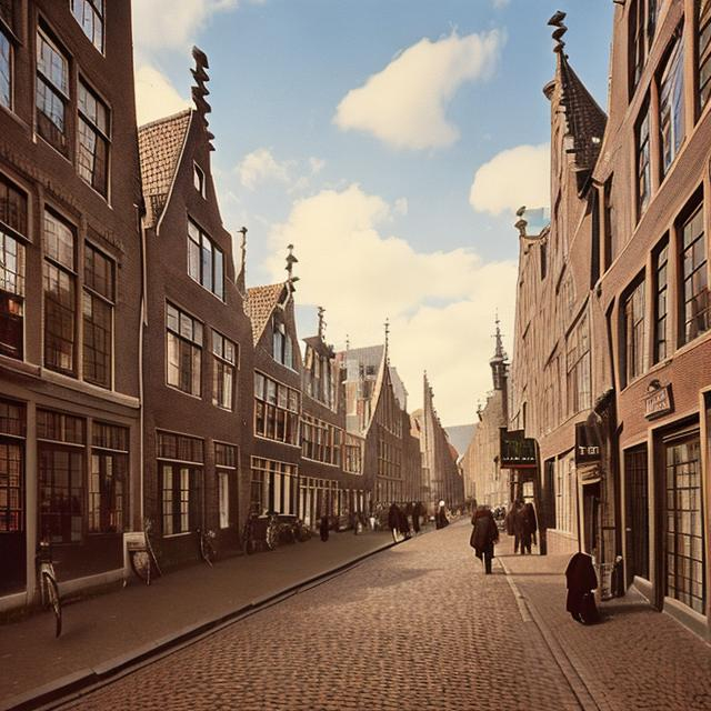 15th century Amsterdam. Looking thrue a narrow stree...
