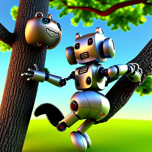 Robot Squirrel in a tree, 3d, animation, toy | OpenArt