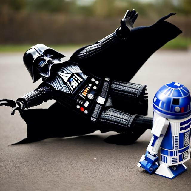 lego darth vader falling over r2d2
