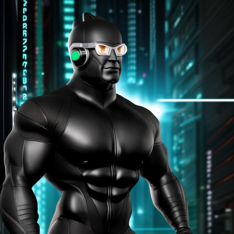 (full body shot) of a beefy anime android spy bodybu... | OpenArt