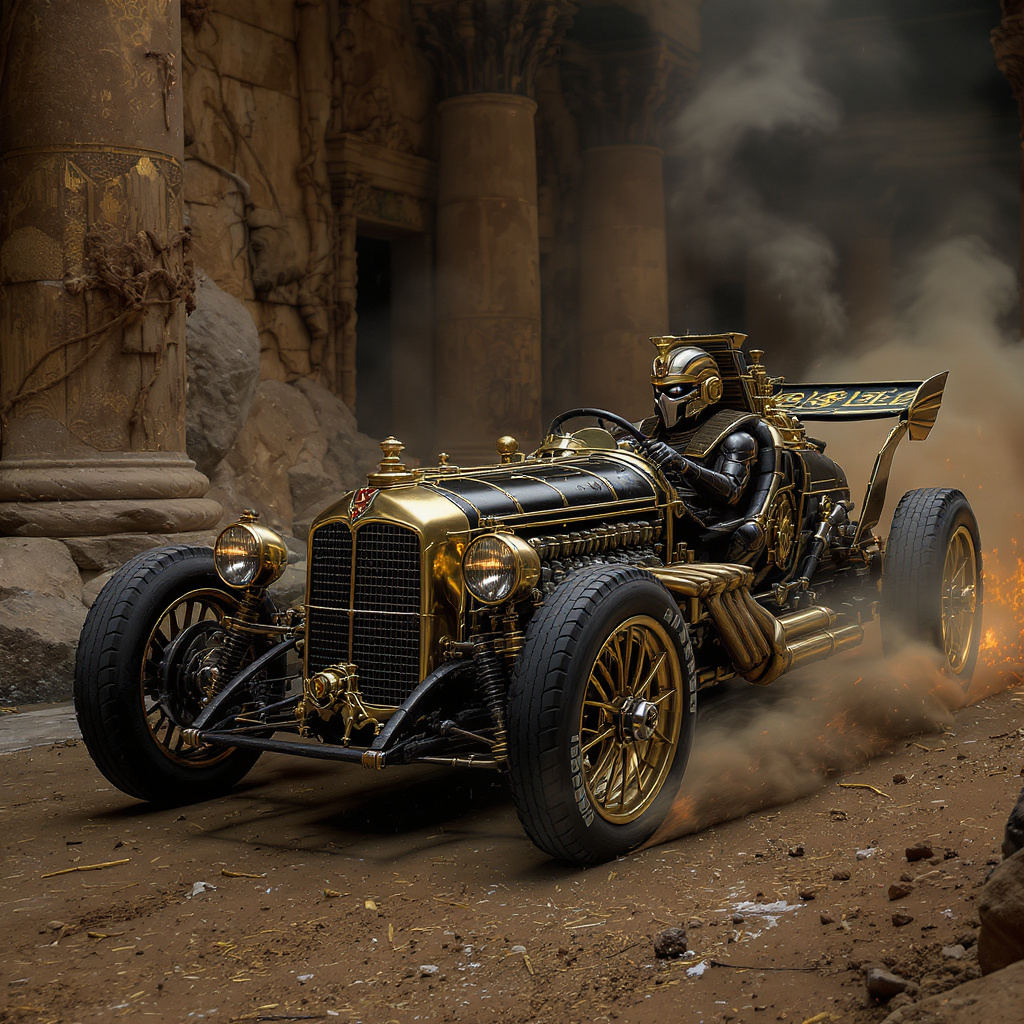 race car from the ancient egypt in steampunk style,...
