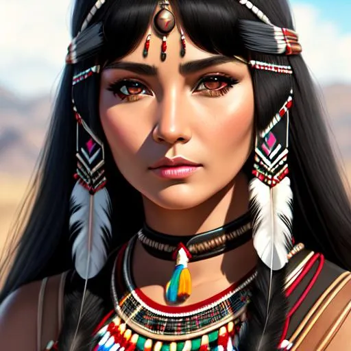 Native Princess with detailed feather headdress, mod... | OpenArt