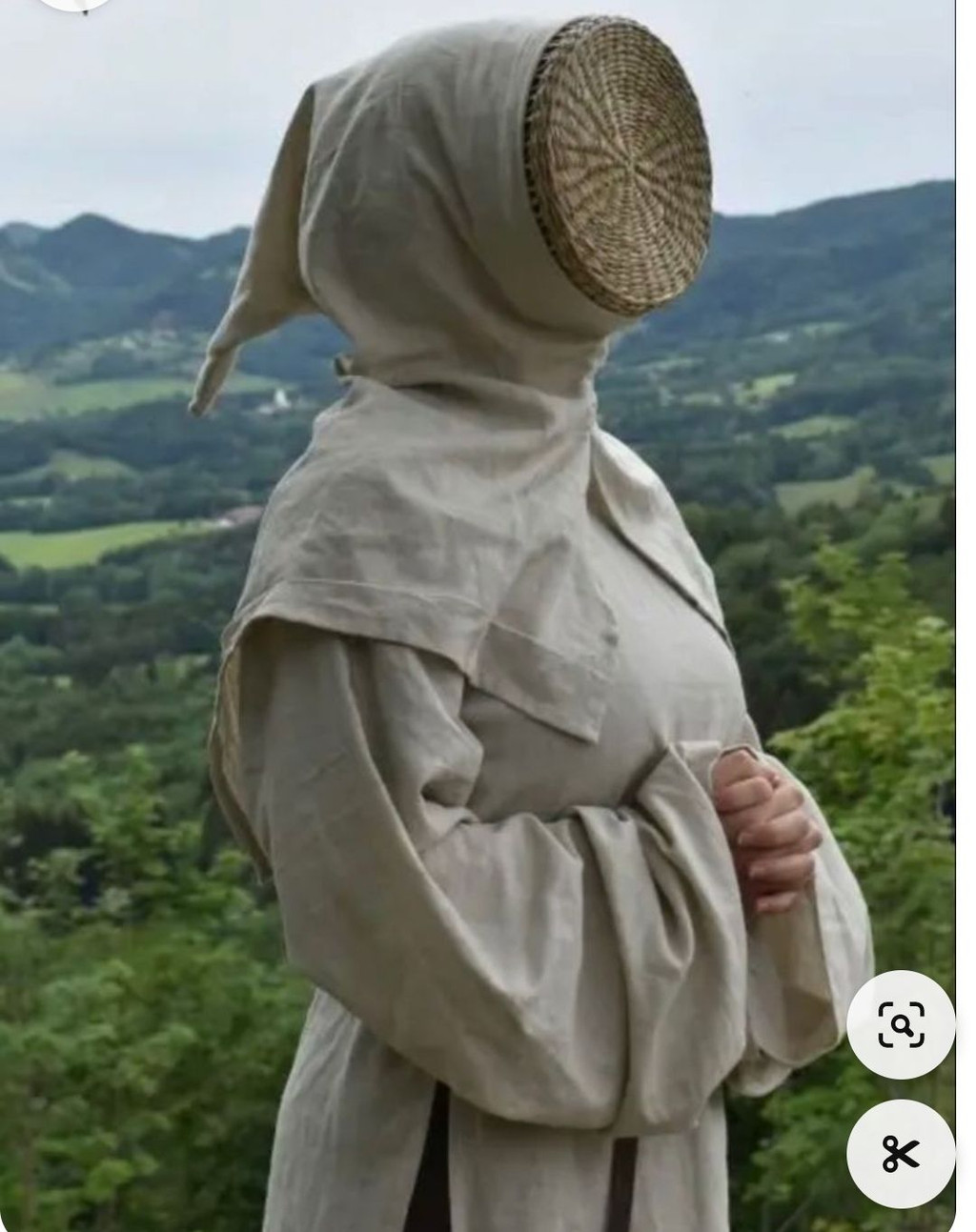 Medieval beehive keepers, wearing wooden round masks...