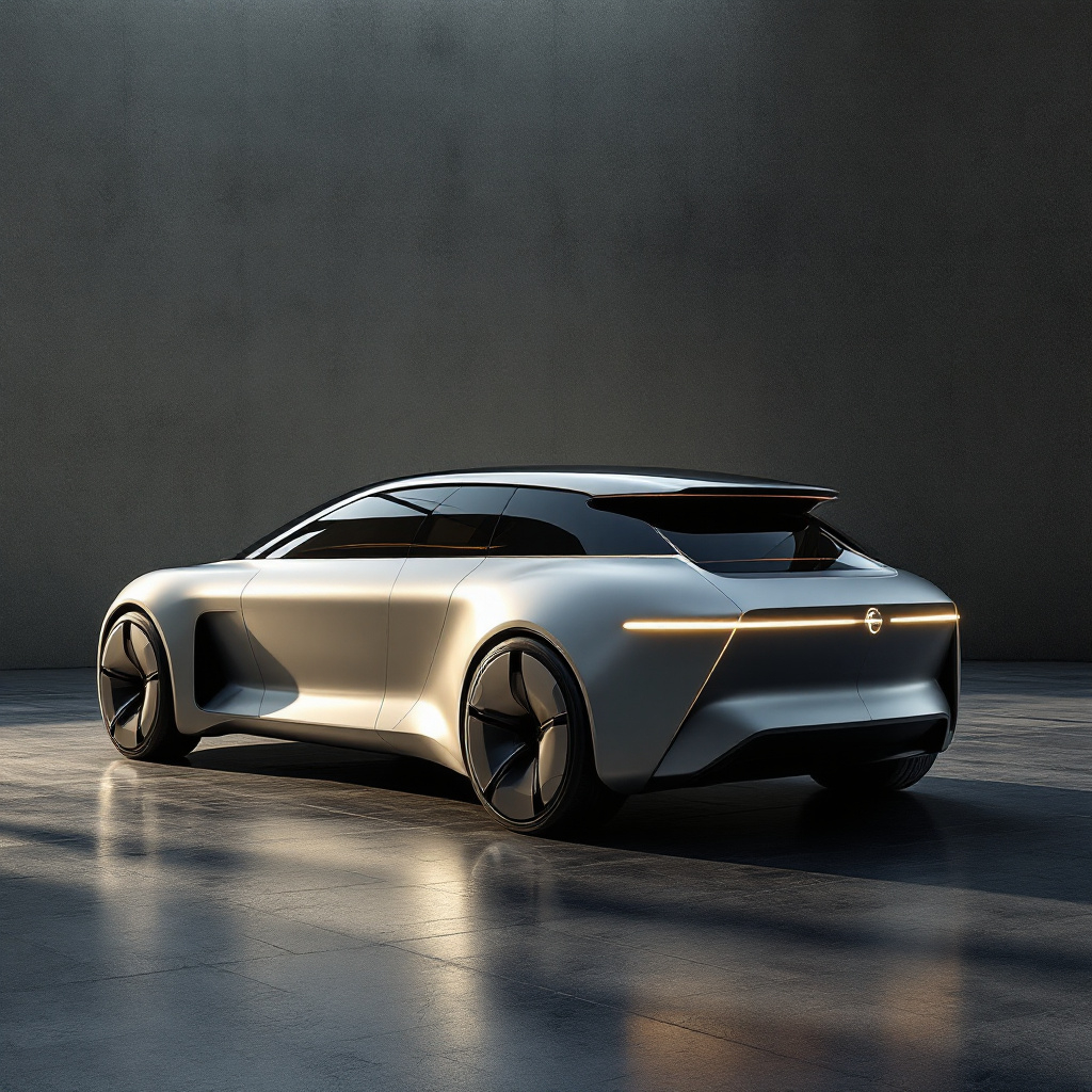Create a pan-futuristic Opel hatchback with a cell e...