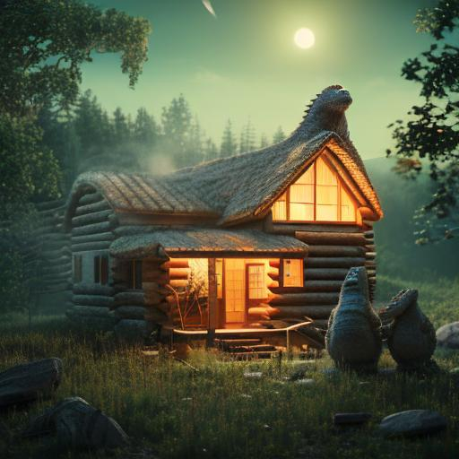 Cozy Godzilla family living in a Tiny haunted isomet... | OpenArt