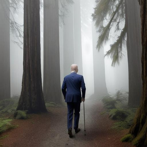 Hyper realistic Joe Biden walking through a dense, f... | OpenArt