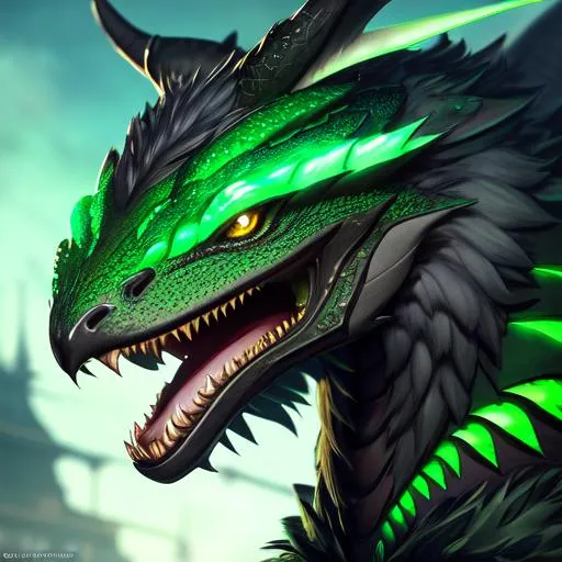 Portrait of an anthro wyvern with striking green fur... | OpenArt
