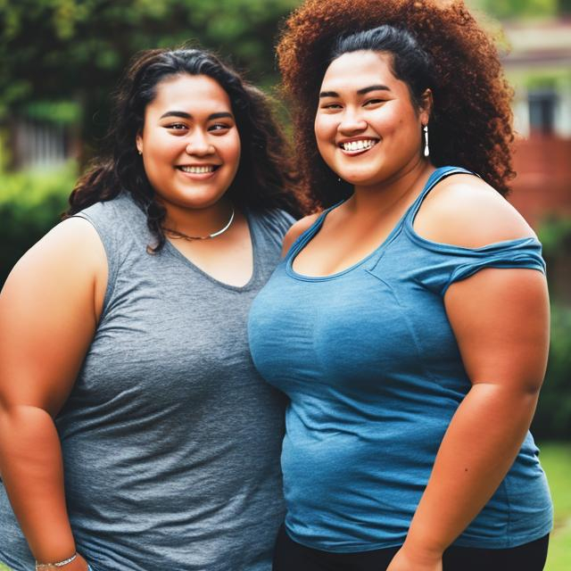 Samoan woman, plus size, slightly muscular, sweet an...
