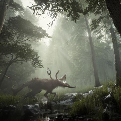 a wendigo hunting down a human in a woodland landsca... | OpenArt