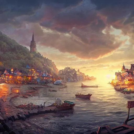 a seaside village, fantasy style, trending on artsta...