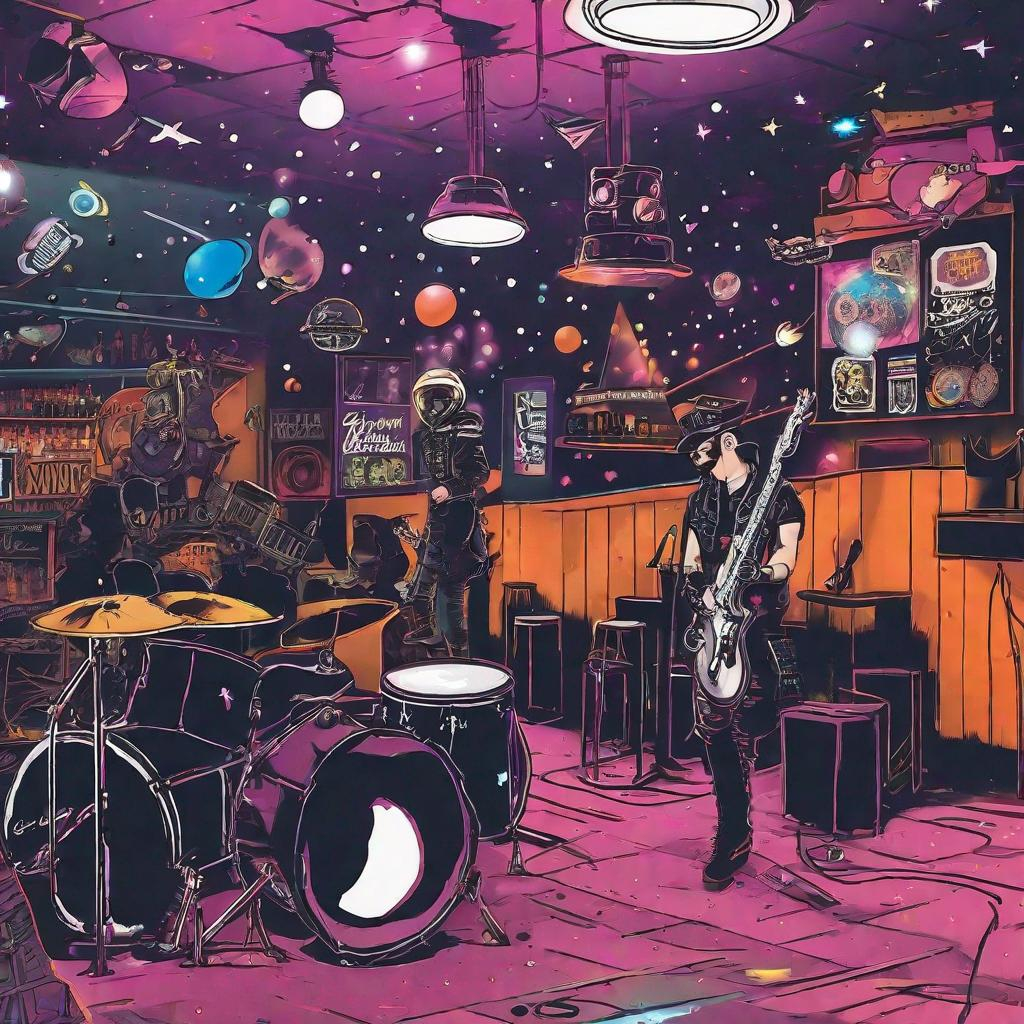 Space themed punk bar with band playing