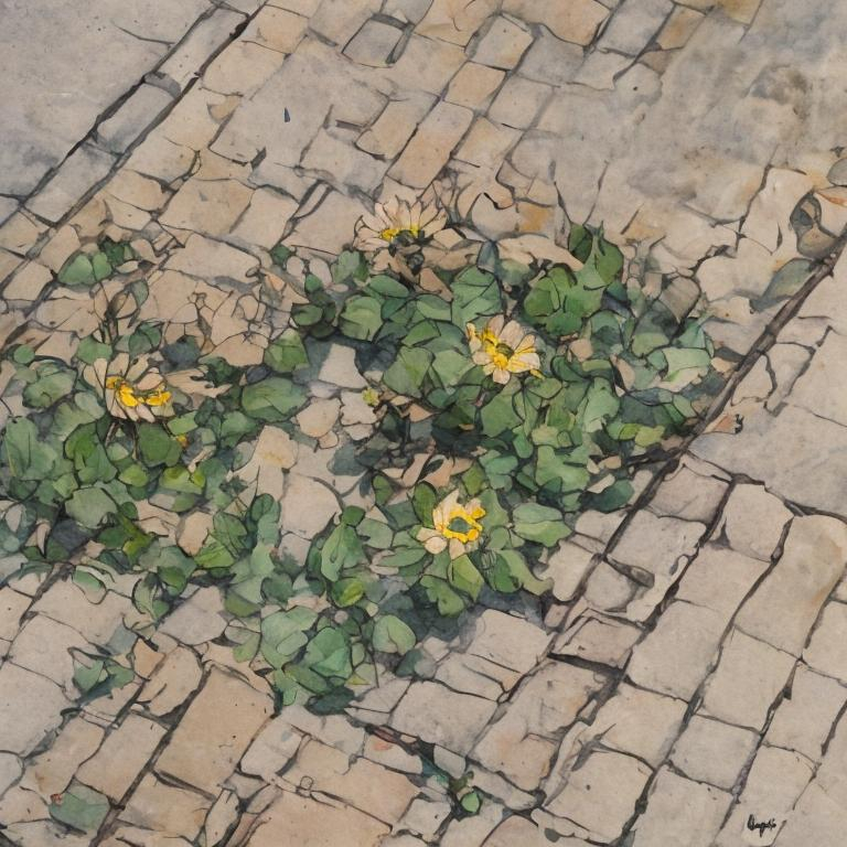 doodle of of a single pavement flower growing on a s...