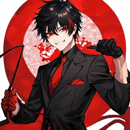 Damien (male, short black hair, red eyes), demon for... | OpenArt