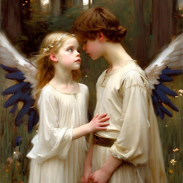 Angel Prince { blonde hair } and young beautiful wom...