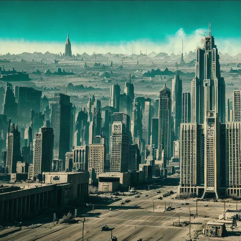 vintage retro sci-fi apocalypse city caught on camer... | OpenArt