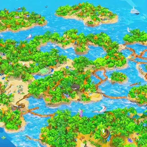 In a bird’s eye view of a tropical island in a 2d ar...