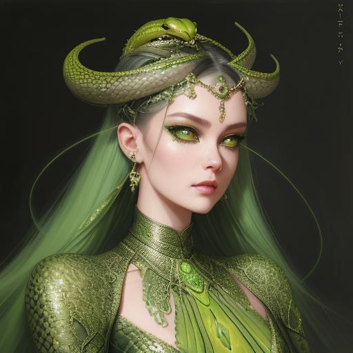 A alien empress, beautiful face, stunning snake gree... | OpenArt