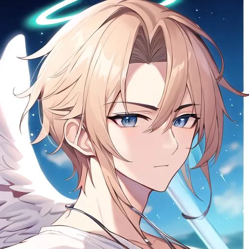 4k close up on Tough looking male angel with wings a...