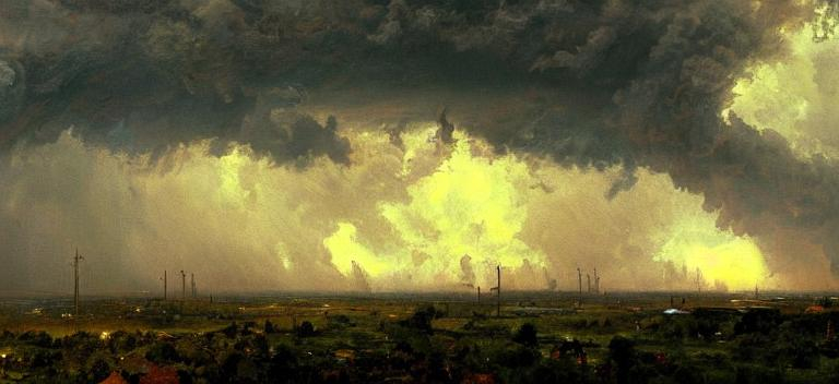 apocalyptic storm over township, extreme detail, by...