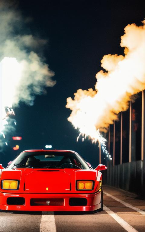 Red Ferrari F40 prowling the streets at night with a... | OpenArt