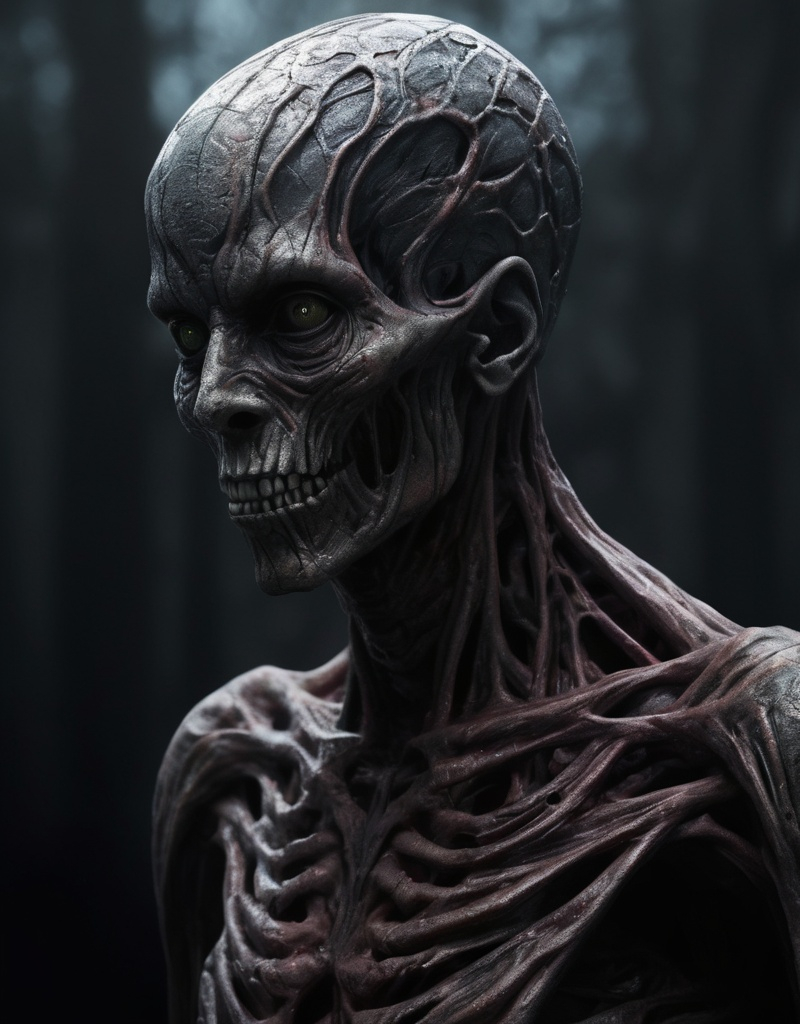 humanoid, horror, ominous, psychedelic, digital art,...