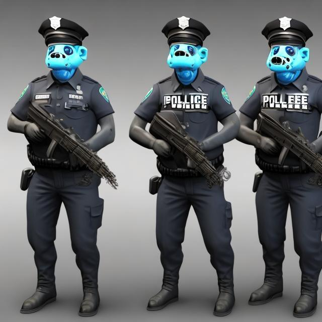 Zombfiede humanoid pig-police in full uniforms. | OpenArt