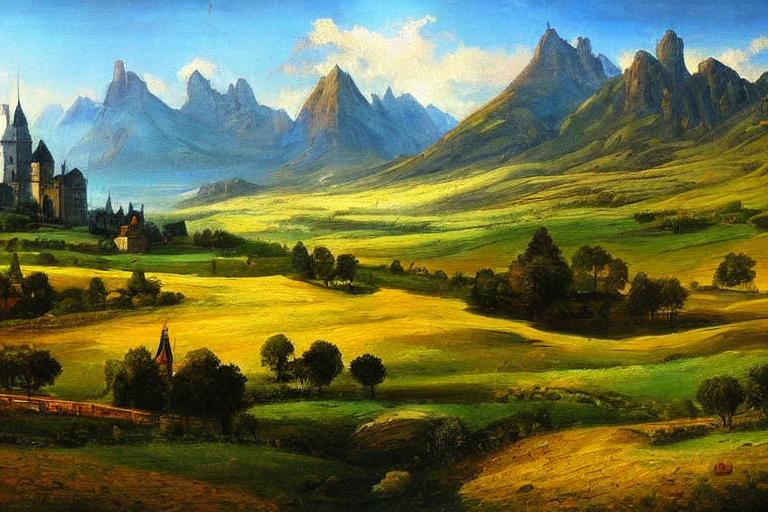 realistic medieval oil painting of beautiful scenery | OpenArt