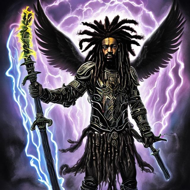 Black Archangel Michael with dreads holding a glowin... | OpenArt