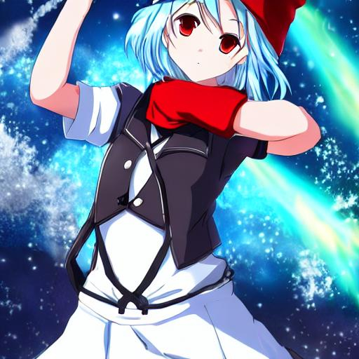 anime girl wielding battle hammer with light blue ha...