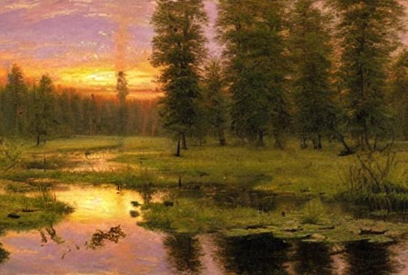 Pond, sunset, beautiful artwork by ivan shishkin