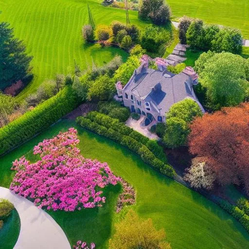 mansion landscaping spring sunrise hills drone nature