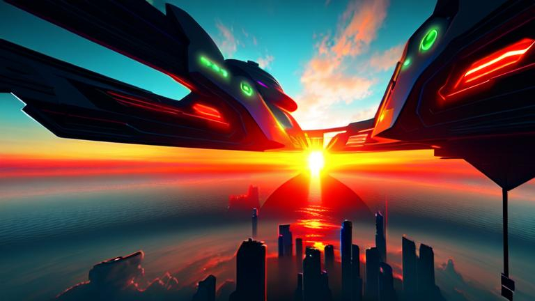 Futuristic sunrise , technological, video game inspi... | OpenArt